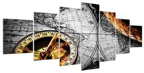 Historický obraz mapy světa a kompasu (210x100 cm)