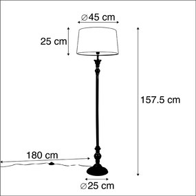 Stojací lampa černá s lněným stínítkem šedá 45 cm - Classico