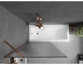 Mexen Next, vanová zástěna 1-křídlová 90 x 150 cm, fixní křídlo, 6 mm sklo s pruhy, růžové zlato profil, 895-090-000-00-09-60