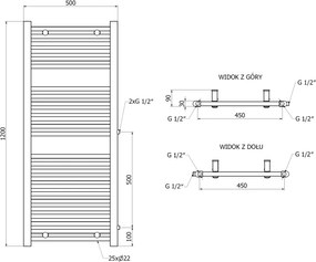Mexen Mars, topné těleso 1200 x 500 mm, 528 W, boční pravé a spodní připojení, černá, W110-1200-500-00-70-S