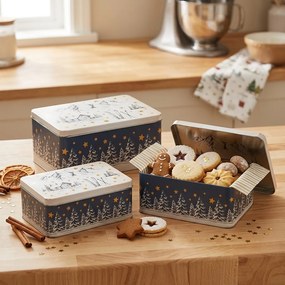 VERK GROUP Sada 3 ks plechových vánočních čtvercových boxů WINTER