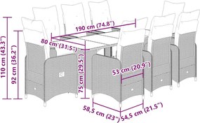 7dílný zahradní bistro set s poduškami šedý polyratan 3277171