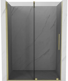 Mexen Velar, posuvné sprchové dveře do otvoru 130 cm, 8mm šedé sklo, zlatá matná, 871-130-000-41-55