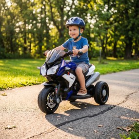 HOMCOM Dětská elektrická motorka se 3 koly pro děti od 3 let s 6V dobíjecí baterií, hudební klakson, světlomety 86x42x52 cm černá a modrá