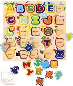 BINO Vkládací puzzle Anglická abeceda se zvířátky / Dřevo / od 18 měsí