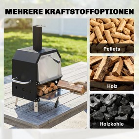 Outsunny venkovní pec na pizzu na dřevo, nerezová ocel, 2 úrovně, kámen Ø 30,5 cm (tl. 1 cm), skládací nohy a lopatka – přenosná pro kempování, zahra…