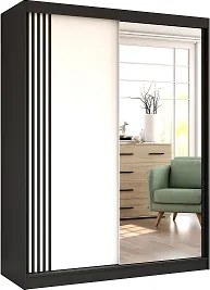 Nábytkáři ORFA VITAL 07- se zrcadlem (VISTA 07 s lustrem=4balíky) - ŠATNÍ SKŘÍŇ 150 - 2 dvéřová - korpus černá / dveře bílá /zrcadlo (IZ) (K150)