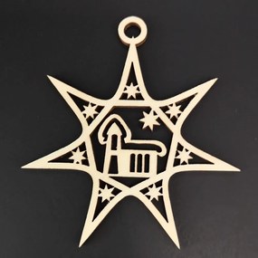 AMADEA Dřevěná ozdoba hvězda s kostelem 8 cm