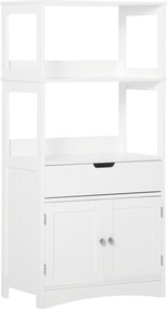 Kleankin Koupelnová skříňka se 3 policemi, šuplíkem a 2 dveřmi – Moderní skříňka na podlaze pro kuchyň, ložnici a obývací pokoj 60x33x122,5 cm Bílá