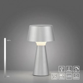LD 19260-21 ABERA LED stolní lampa na baterie stříbrná dotykový stmívač IP54 USB vnitřní i venkovní použití 3000K - JUST LIGHT