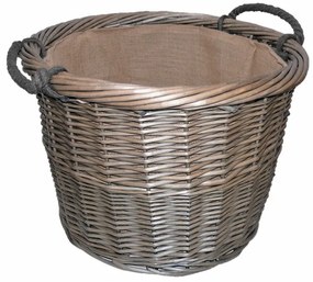 Košíkárna Koš na dřevo proutěný šedý s látkou 30x33 cm