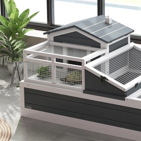 Školní domeček pro ropuchy, 2 podlaží, pro vnitřní i venkovní použití, balkon, jedlové dřevo, šedá barva