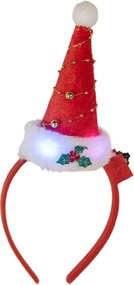 Červená vánoční svítící čelenka s čepicí Santa - 12*7*27 cm