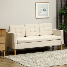 HOMCOM 3-místná pohovka s úložným prostorem, prošívání na knoflíky, čalouněná pohovka, 166,5 x 62 x 82 cm, krémově bílá