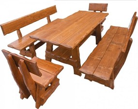 Casarredo - Komfort nábytek Dřevěná zahradní sestava OM-266, (1x stůl + 2x lavice + 2x židle) výběr barev | barva: smrk-moření-dub-lak