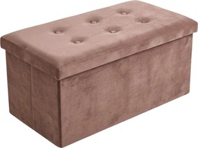 Obdélníkový velurový taburet s úložným prostorem, skládací, 76 × 38 × 38 cm, hnědý