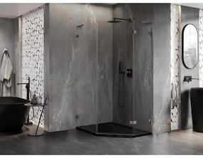 Mexen Lunar, L pětiúhelníkový sprchový kout s pravým sklonem 80 x 100 cm, 8mm čiré sklo, grafitový profil, 831L-080P-100L-95-00-P