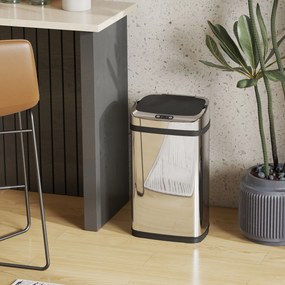 HOMCOM Automatický senzorový odpadkový koš 30 l s IR senzorem, čtvercový, nerez, volitelný vnitřní koš pro hygienické nakládání s odpady | Aosom.de
