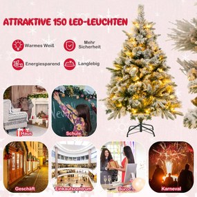 Costway Umělý vánoční stromek 136 cm se sněhem a 150 teplými bílými LED světly