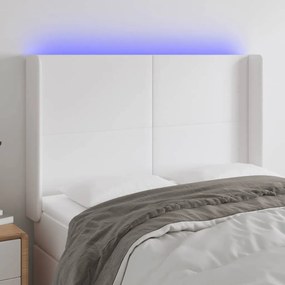 Čelo postele s LED bílé 147 x 16 x 118/128 cm umělá kůže