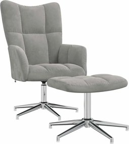 Relaxační křeslo se stoličkou světle šedé samet 328128