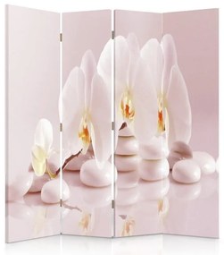 Ozdobný paraván Orchidejové květinové zenové lázně - 145x170 cm, čtyřdílný, obustranný paraván 360°