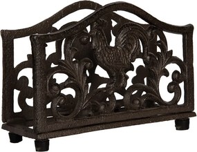 Hnědý litinový stojan na ubrousky s kohutem - 17*6*12 cm