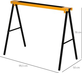 Pracovní kozlík HOMCOM skládací ocelový kozlík s protiskluzovou úpravou v oranžové a černé barvě 99,5 x 50 x 78 cm s nosností 125 kg