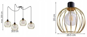 Závěsné svítidlo TORONTO SPIDER, 4x zlaté drátěné stínítko, (výběr ze 2 barev konstrukce)