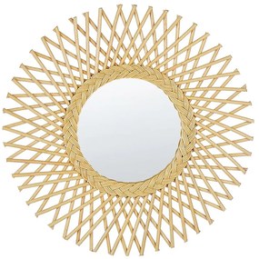 Nástěnné ratanové zrcadlo ve tvaru slunce ⌀ 60 cm béžové TAGOLU Beliani