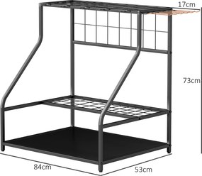 Stojan na zahradní nářadí, třípatrový regál na nářadí, organizér na zahradní nářadí, kov, oranžový
