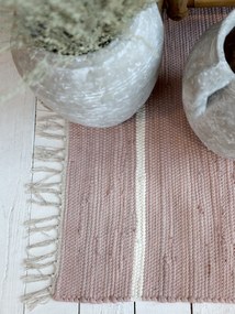 Růžový bavlněný koberec s pruhy a třásněmi Rag dusty rose - 70*160 cm