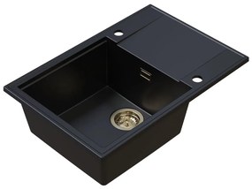 Sink Quality Sink55, kuchyňský granitový dřez 680x460x215 mm + zlatý sifon, černá, SKQ-SINK.C.1KDO.XG