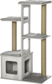 PawHut Víceúrovňový škrabací strom pro kočky s domkem a juteovými provazy, 67x38,5x114 cm, Šedá | Aosom