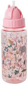 rice Dětská lahev s brčkem Jungle Animals Pink 450 ml, růžová barva, plast
