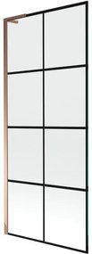 Mexen Next L, 1-křídlová vanová zástěna 80 x 150 cm, 6mm čiré sklo-černý vzor, ​​růžové zlato profil, 895-080-000-03-77-60
