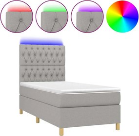 Box spring postel s matrací a LED světle šedá 90x200 cm textil 3135645