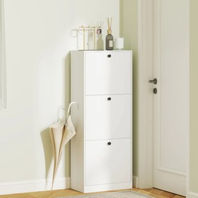 HOMCOM Botník se 3 Zásuvkami, Botník s Nastavitelnými Přihrádkami, Úzký Botník pro 12 Párů Bot 47 x 26 x 120 cm, Bílý