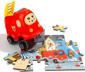 TOP BRIGHT Dřevěné puzzle s hračkou Hasičské auto / 24 dílků