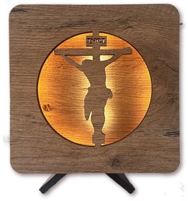 Li-Go "Ježíš na kříži s pulzujícím světlem" lampa 19x19cm provedení povrchu: ořech