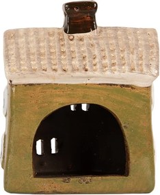 Zelený keramický svícen na čajovou svíčku domek Village - 11*7*13 cm