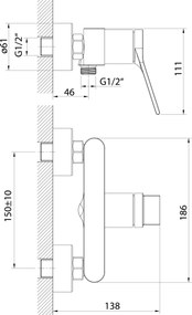 Aqualine Bolero sprchová baterie nástěnná 150mm páková chrom BC011