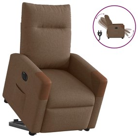 Elektrické zvedací polohovací křeslo hnědé textil 3324025