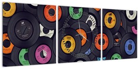 Obraz - Hudební gramofonové desky (s hodinami) (90x30 cm)