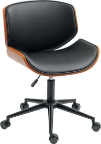 HOMCOM mid-century kancelářská židle bez područek — ergonomická, výškově nastavitelná, 360° otočná, PU, černá a ořech | Aosom
