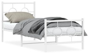 Kovový rám postele s hlavovým a nožním čelem bílý 75 x 190 cm