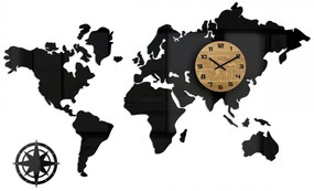 3D nalepovací hodiny Continents černé
