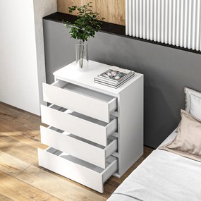 HOMCOM Úložná Komoda s 4 Zásuvkami Moderní Styl s Mechanismem Tichého Zavírání - 60 x 40 x 80 cm, Bílá | Aosom