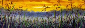 DIMEX | Fototapeta do kuchyně Denimová malba luční trávy KI-180-210 | 180 x 60 cm | žlutá, hnědá, modrá, zelená