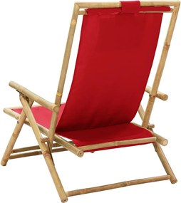 Skládací polohovací křeslo, červené, bambusové a látkové 313026